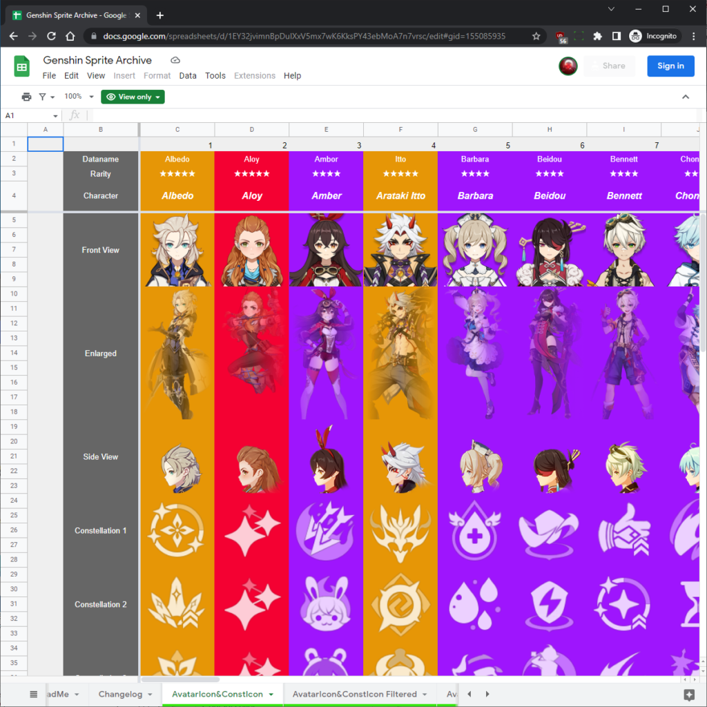 GenSheets – Collection of Genshin Impact Google Sheets Tool
