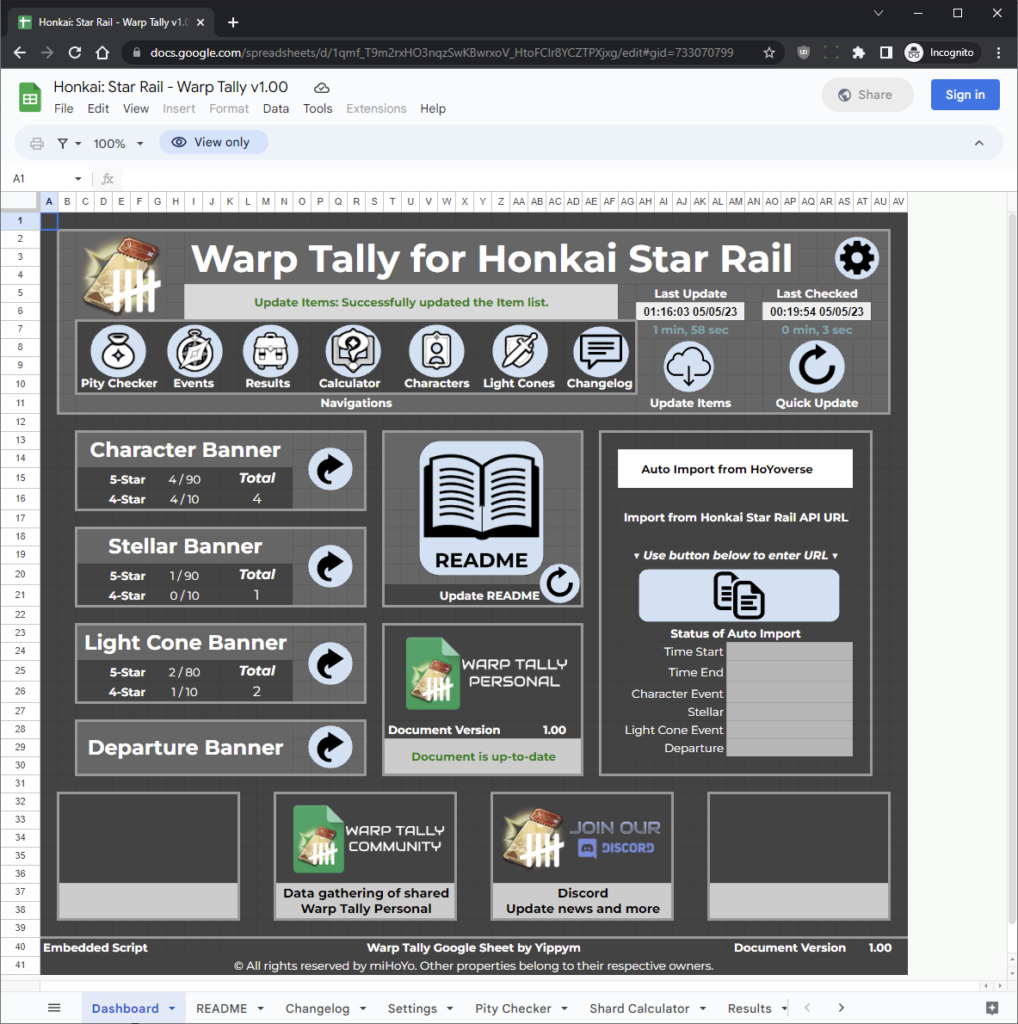 Warp Tally Star Rail – GenSheets
