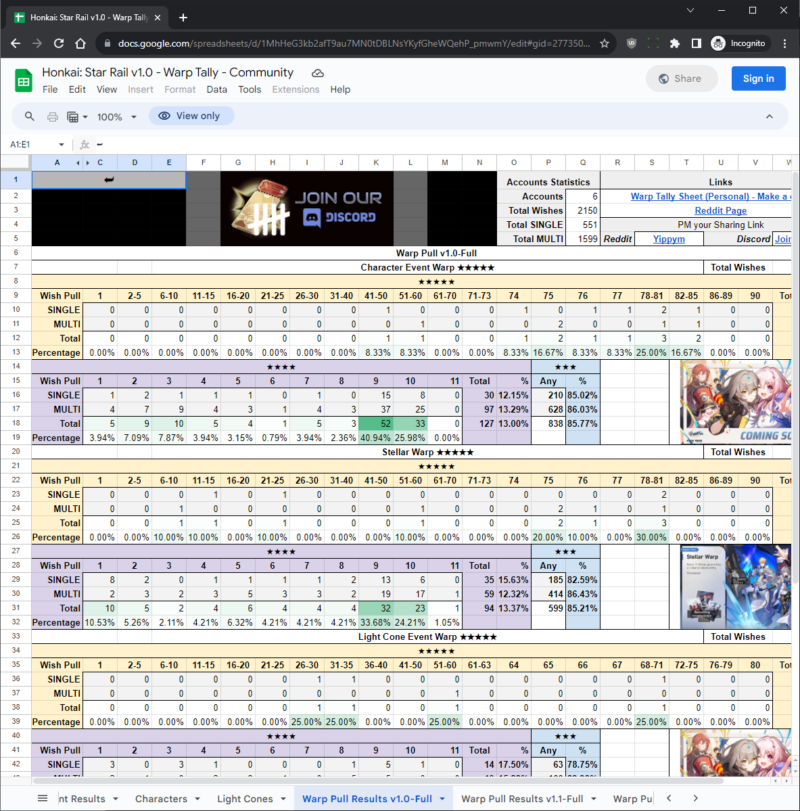 Warp Tally – Community – GenSheets